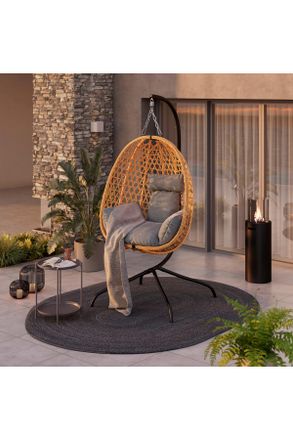 ambia GARDEN H&auml;ngesessel, Grau, Natur, Schwarz, Metall, Kunststoff, Textil, F&uuml;llung: Polyester, 105x198x104 cm, R&uuml;ckenlehne umklappbar, Gartenm&ouml;bel, H&auml;ngesessel