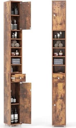 Generic GIANTEX Colonne Salle de Bain Haute, Petit Meuble de Rangement Salle de Bain, 2 Portes, 1 Tiroir, &Eacute;tag&egrave;re R&eacute;glable, Meuble Rangement pour Toilette, Sa