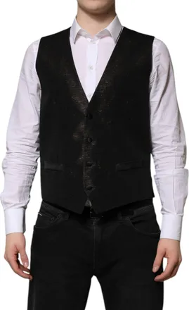 Dolce & Gabbana Dark Brown Dress Formal Men Waistcoat Vest Acetate Silk Polyester Nylon