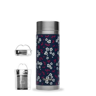 Qwetch Qwetch - Th&eacute;i&egrave;re Infusion Isotherme - Hanami Bleu 400ml - Bouteille infuseur Nomade Inox - 5h Chaud et 7h Froid Sans BPA, &Eacute;tanche & Reutilisable - Id&eacute;