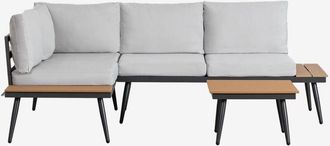 Sklum Gartenset mit 4-Sitzer-Ecksofa und Couchtisch aus Aluminium und Nadi-Holz Schwarz - Grau - Sklum