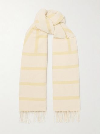 Toteme Schal Aus Bouclé Aus Einer Leinenmischung Mit Jacquard-muster Und Fransen - Creme