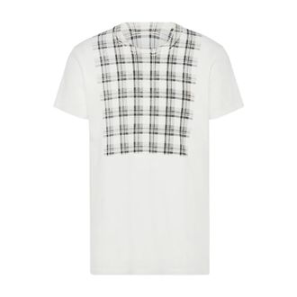 Maison Margiela T-shirt en coton avec panneau &agrave; carreaux - Homme - Tops - Blanc - Taille: L
