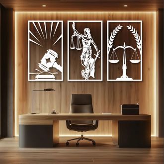 Generic Moderne minimalistische Metall-Wandkunst, Motiv: Justitia, Justitia-Waage, Wanddekoration f&uuml;r B&uuml;ro, Arbeitszimmer, Jura-Fakult&auml;t, Anwaltskanzlei (Wei&szlig;