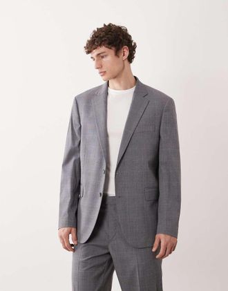 Mango London - Regular-Fit-Anzugblazer in Grau mit feinem Karomuster, Kombiteil