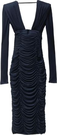 Versace Femme, Robes, Bleu, Taille: 36 FR Robe Midi Fluide en Jersey Cr&ecirc;pe de Soie Drap&eacute;e