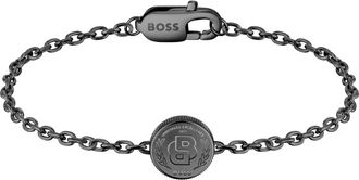 HUGO BOSS BOSS Jewelry Armband f&uuml;r Herren Kollektion DOUBLE B COIN aus Schwarzem Edelstahl mit einem Charm in M&uuml;nzform - 1580764M