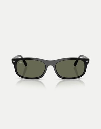 Ray-Ban RB2224 - Lunettes de soleil rectangulaires &agrave; verres polaris&eacute;s verts - Noir