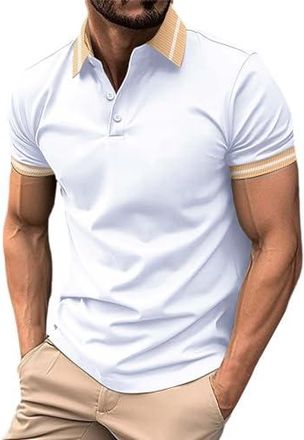 Generic Polo de travail extensible &agrave; manches courtes et col boutonn&eacute; pour homme - S&eacute;chage rapide - Pour le golf, blanc, S