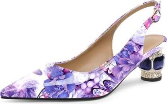 EDEFS Escarpins Slingback Femme Prêts pour Le Tapis Rouge Talon Bas Bloc 5 cm Cuir Verni Bout Pointu avec Strass Cristal pour Mariages Gala & Vie Quotidienn