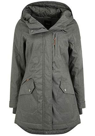 Oxmo OXBella Femme Parka Manteau mi-Saison Veste Longue avec Capuche Poches &agrave; Rabat Regular Fit, Taille:M, Couleur:Dark Grey (792890)