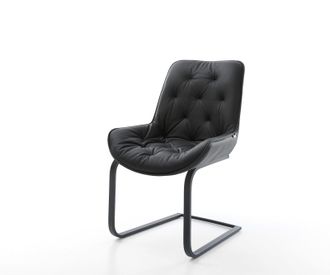 DELIFE Freischwinger Taimi-Flex Echt-Leder Schwarz Freischwinger flach Schwarz, Esszimmerst&uuml;hle