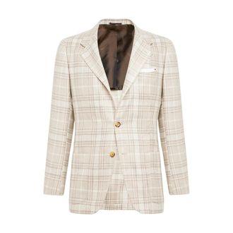Kiton Woll-Tartan-Jacke - - Jackets - Herren - Beige - 3XL