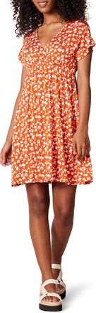 Amazon Essentials Damen Surplice-Kleid (Erhältlich in Übergröße), Rot Blumenaufdruck, XS