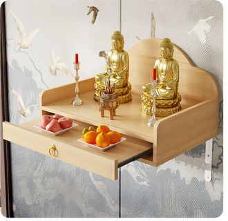 Generic Wood Altar Table Shelf, Wall-Mounted Prayer Table for Home Worship, Zen Decor Altar for Statues, Candles & Ritual Accessories(Natural,50x30cm/19.7x11.