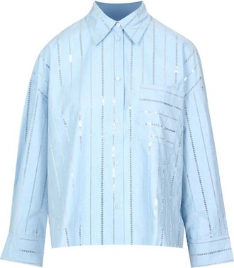 Pennyblack Femme, Blouses et Chemises, Bleu, Taille: 36 FR Chemisier brod&eacute; de sequins &agrave; col en V