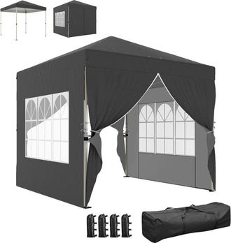 OUTSUNNY Tonnelle pliante - Outsunny - r&eacute;glable en hauteur protection UV50+ - montage facile - tissu oxford et m&eacute;tal - 2,5x2,5m - gris fonc&eacute;