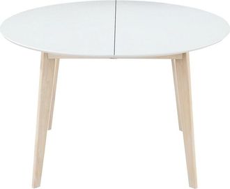 Miliboo Design-Esstisch rund ausziehbar Wei&szlig; und Holz L120-150 LEENA