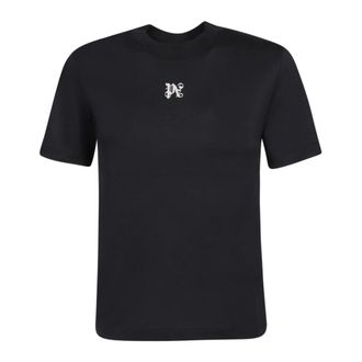 Palm Angels Schwarzes T-Shirt mit Rundhalsausschnitt - - Tops - Damen - Schwarzk - M