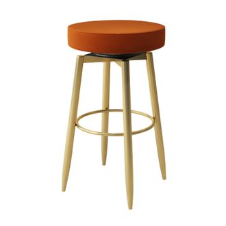 Generic Barhocker, drehbare Barhocker ohne R&uuml;ckenlehne, Hochstuhl aus PU-Leder f&uuml;r die K&uuml;che, runder Pub-Hochstuhl mit Fu&szlig;st&uuml;tze/Orange/H&ouml;he 65/75 cm