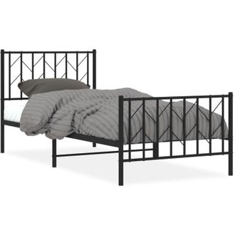 vidaXL Vidaxl - Cadre de lit m&eacute;tal noir 90x190 cm - Acier enduit de poudre - Lattes en m&eacute;tal pour soutien optimal - Hauteur libre 26 cm