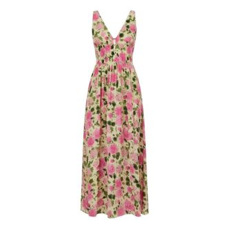 Liu Jo Femme, Robes, Multicolore, Taille: 40 FR Robe Longue Imprim&eacute; Floral &agrave; Col V