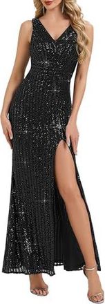 Ever-pretty Robe de Soir&eacute;e Femme &agrave; Paillettes Fendu Moulante Taille Empire Noir 40