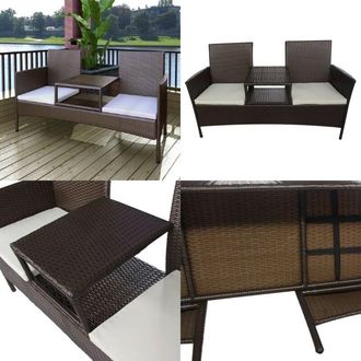 vidaXL Gartensofa 2-Sitzer mit Teetisch Poly Rattan Braun - Gartenbank - Outdoor M&ouml;bel - Rattan Gartenm&ouml;bel - Balkonm&ouml;bel - Terrassenm&ouml;bel - Home & Living