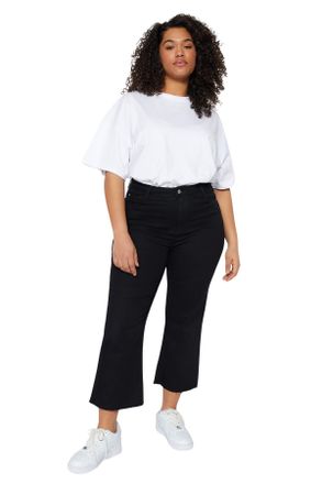 Trendyol Trendyol Damen Damen-Jeans, Hohe Taille, Weites Bein, Übergröße Hose, Schwarz, 40 Große Größen EU