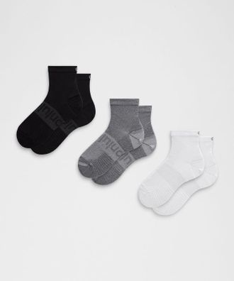 lululemon Unisex Power Stride Sneaker Socken 3er-Pack - Gr&ouml;&szlig;e XL in White/Heather Grey/Black
