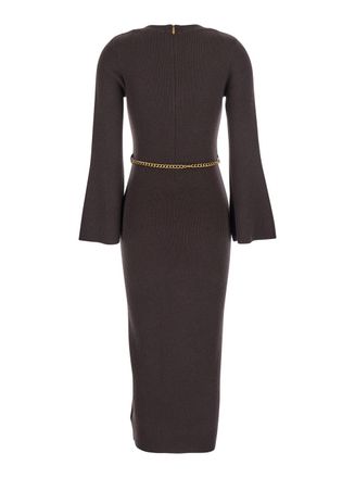 Michael Michael Kors Womens Brown Dress With Chain Belt And Logo Plaque Wool