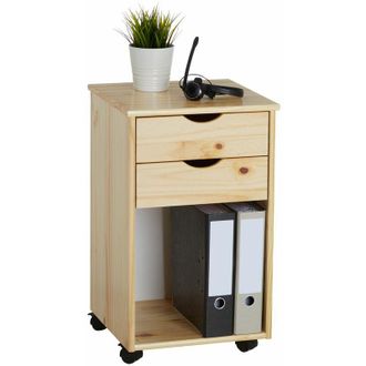 IDIMEX Caisson de bureau sur roulettes kano, avec 2 tiroirs, en pin massif lasur&eacute; blanc