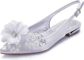 Generic Chaussures Plates De Mariée À Bout Pointu pour Femmes Plates Dété Sandales Robe Habillées Chaussures De Mariee 1.5Cm,Blanc,37 EU