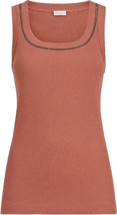 Brunello Cucinelli ribbed trim top - Orange