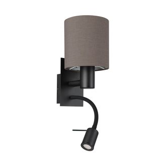 Eglo LED Wandlampe Pasteri, Wandleuchte f&uuml;r innen mit Leselampe, Wandspot aus Metall in Schwarz und Textil in Anthrazit-Braun, Wand Lampe f&uuml;r Wohnzimmer un