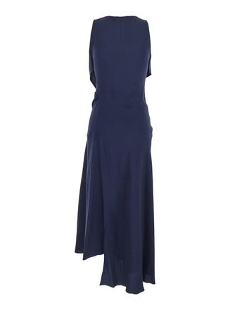 Victoria Beckham Womens Blue Sleeveless Long Dress With V Neck Acetate