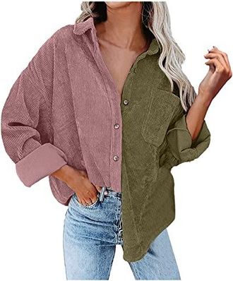 Generic Vestes pour femmes 2026 en velours c&ocirc;tel&eacute; boutonn&eacute;e boyfriend veste &agrave; manches longues &eacute;pissure veste dames automne/hiver d&eacute;contract&eacute;, vert militaire, 
