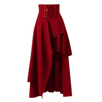 Generic Piratenkostüm Damen Mittelalter Rock, Faschings Kostüm Damen Pirat Rock, a Linien Rock Damen Herbst Unregelmäßiger Rüschensaum Mittelalter Kleidung Da