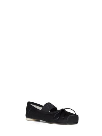 Maison Margiela Womens Ballet Flats Satin Black Calf Leather Ballerina Shoes