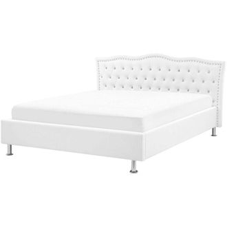 Beliani Beliani - Sommier et Cadre de Lit Double 140 x 200 cm en Cuir pu Blanc T&ecirc;te de Lit Clout&eacute;e Metz