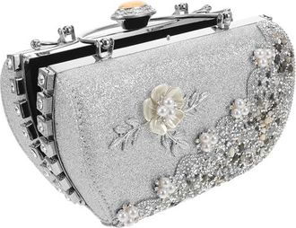 UPKOCH Sac de Soir&eacute;e Femme &Eacute;l&eacute;gant M&eacute;tal avec Cristaux et Fleurs Pochette Perles Distingu&eacute;e pour Mariage Cocktail et Gala Accessoire Chic pour Robes de Soir&eacute;