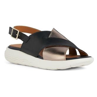 Geox Femme D Spherica Ec5 C Sandales de Sport, Cuir Noir Noir, 34.5 EU