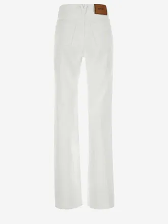 Versace Womens Cotton Denim Jeans With Leather Accents White