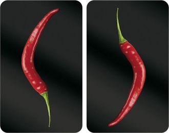 WENKO Herdabdeckplatte Universal Mod. Hot Peperoni, h&ouml;henverstellbar f&uuml;r alle Herdarten, Schneidebrett und Spritzschutz, Glas, 30 x 52 cm, 2-teilig