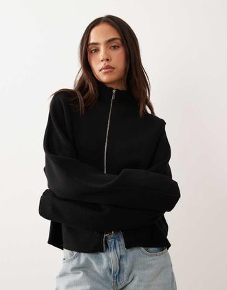 Gina Tricot Gina Tricot Strickjacke mit Rei&szlig;verschluss in Schwarz