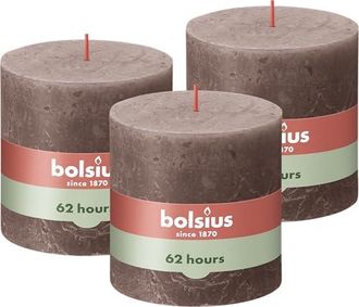 Bolsius Bolsius Rustik Stumpenkerze XXL - Taupe - 3 St&uuml;ck - 10 x 10 cm - Dekorative Haushaltkerzen - L&auml;nge Brenndauer 62 Stunden - Unparf&uuml;mierte - Enth&auml;lt Nat