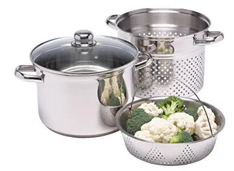 KitchenCraft Pot À Pâtes World Of Flavours Avec Passoire Et Panier À Légumes Dans Une Boîte Cadeau, Résistant À LInduction, Acier Inoxydable, 4 Litres