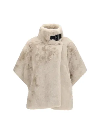 Pinko Faux Fur with Buckle Collar Jacket - Beige