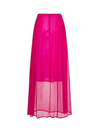 Dries Van Noten Womens Long Ruffled Skirt Fuchsia Silk Muslin