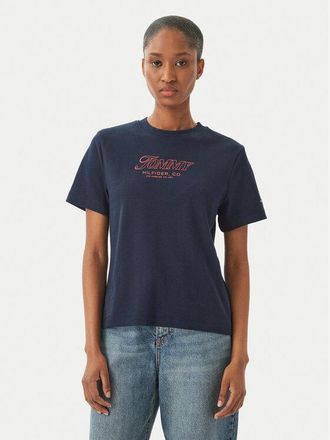 Tommy Hilfiger T-Shirt Logo Interlock WW0WW48707 Dunkelblau Regular Fit